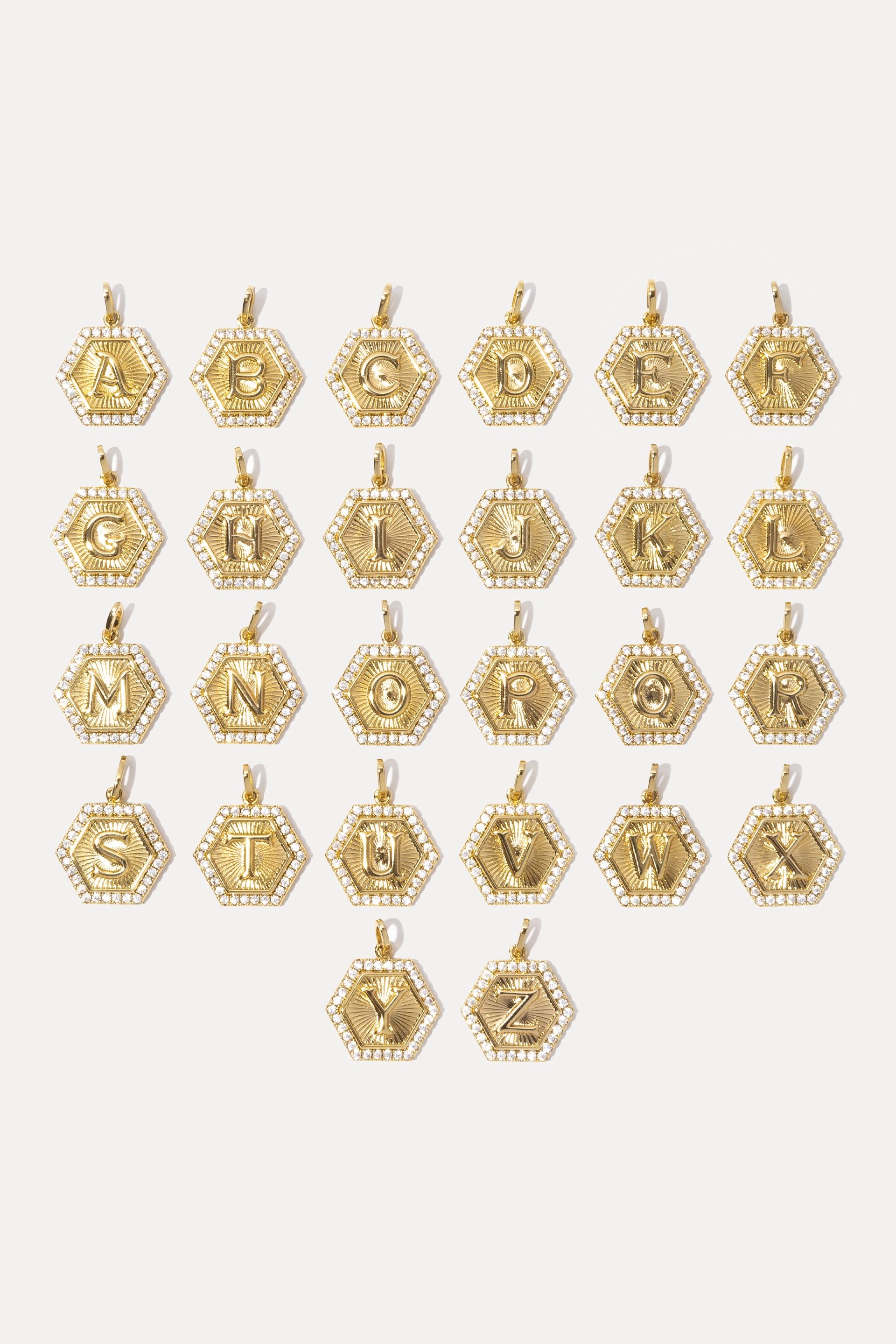 Miranda Frye - Hexagon Letter Charm - Gold | ELLA JAYMS